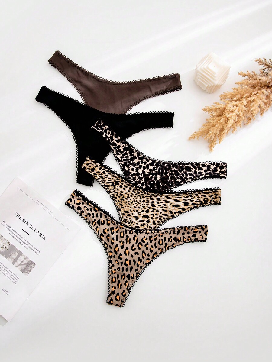 Shein Underwear&Sleepwear Basics 5packs Leopard Print Low Rise Sexy ...