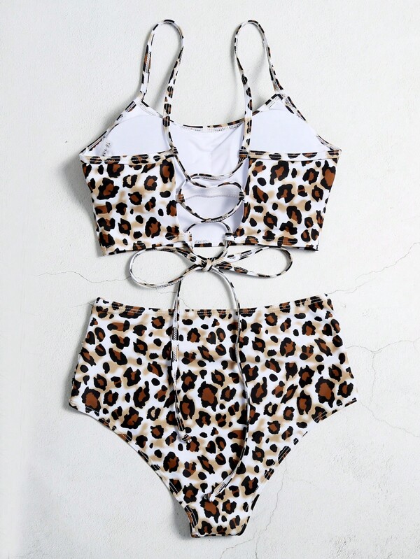 SHEIN Swim Vcay Leopard Ruched High Waisted Bikini Swimsuit | SHEIN USA