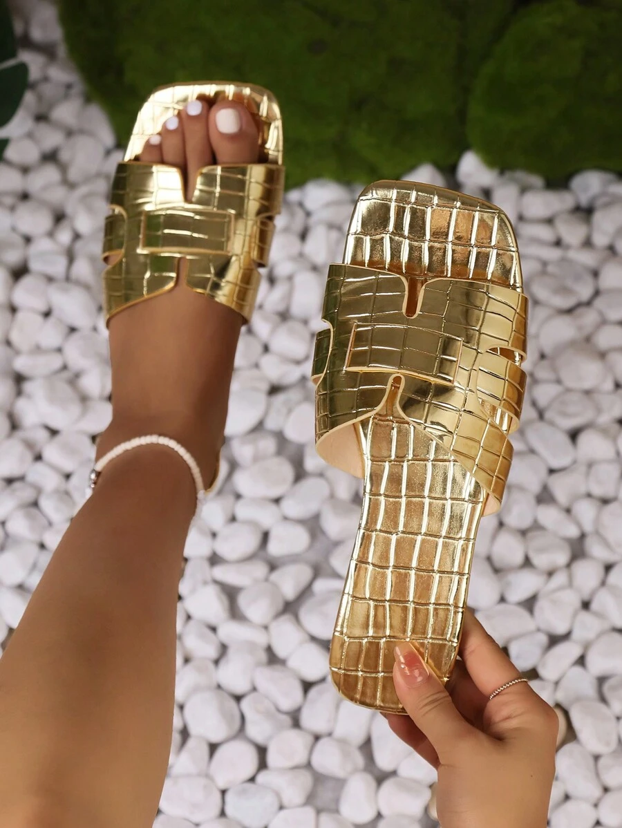 Metallic Crocodile Patterned Fancy Stylish Outdoor Sandals | SHEIN USA