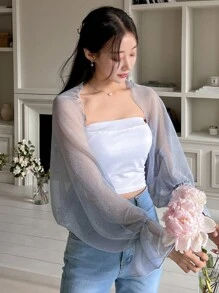 DAZY Solid Open Front Flare Sleeve Top Without Tube Top | SHEIN USA