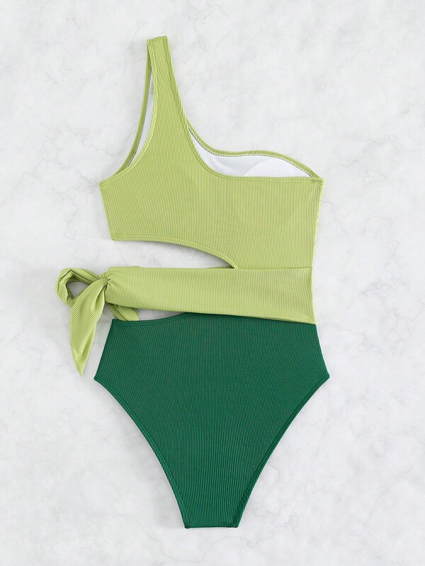 SHEIN Swim Vcay Two Tone Cut Out One Shoulder One Piece Swimsuit ...
