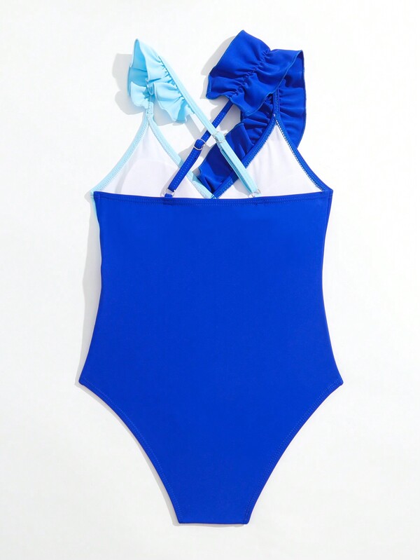 Tween Girl Colorblock Ruffle Trim One Piece Swimsuit | SHEIN USA