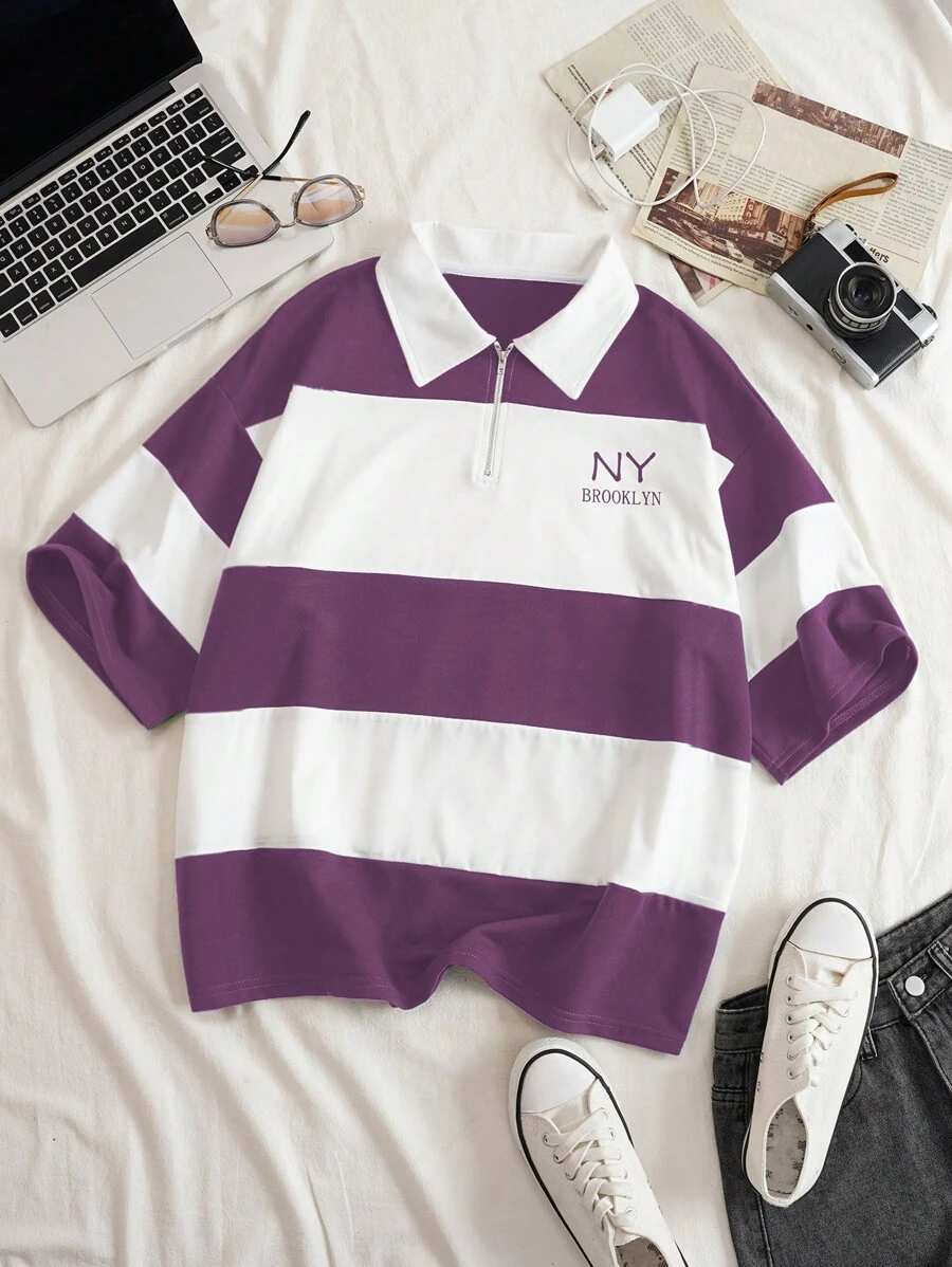 INAWLY Plus Letter Graphic Colorblock Tee | SHEIN USA