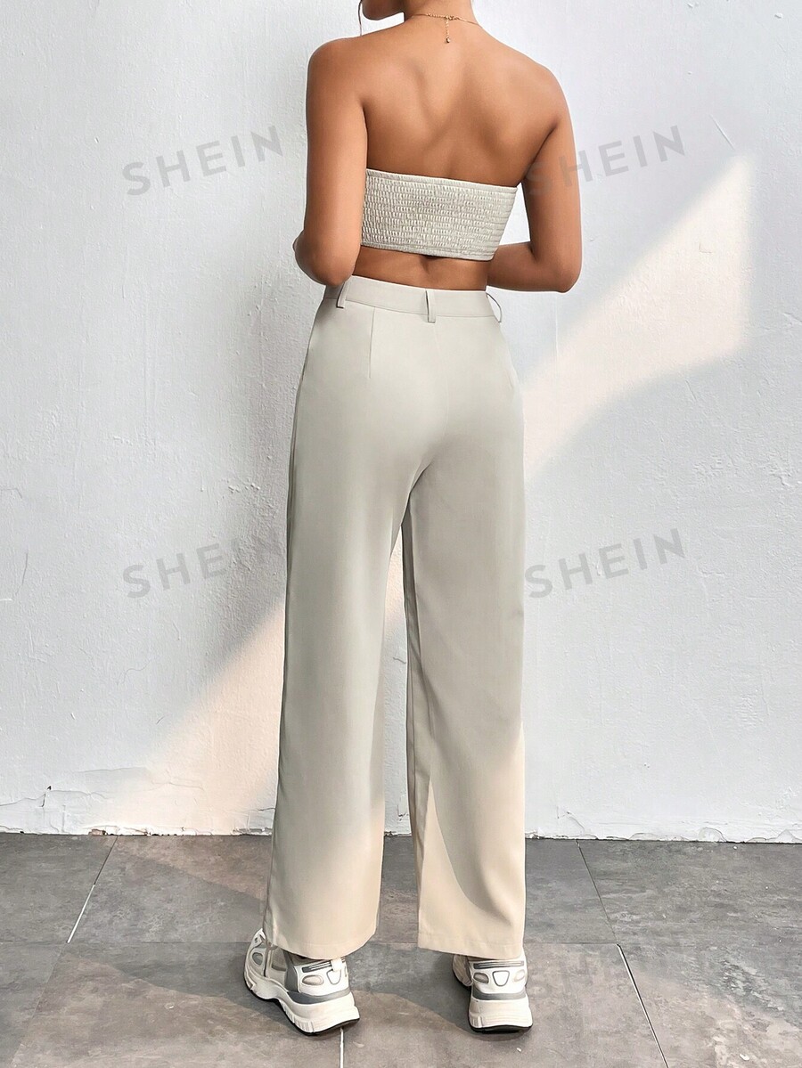 SHEIN PETITE Solid Tube Top & Wide Leg Trousers | SHEIN UK