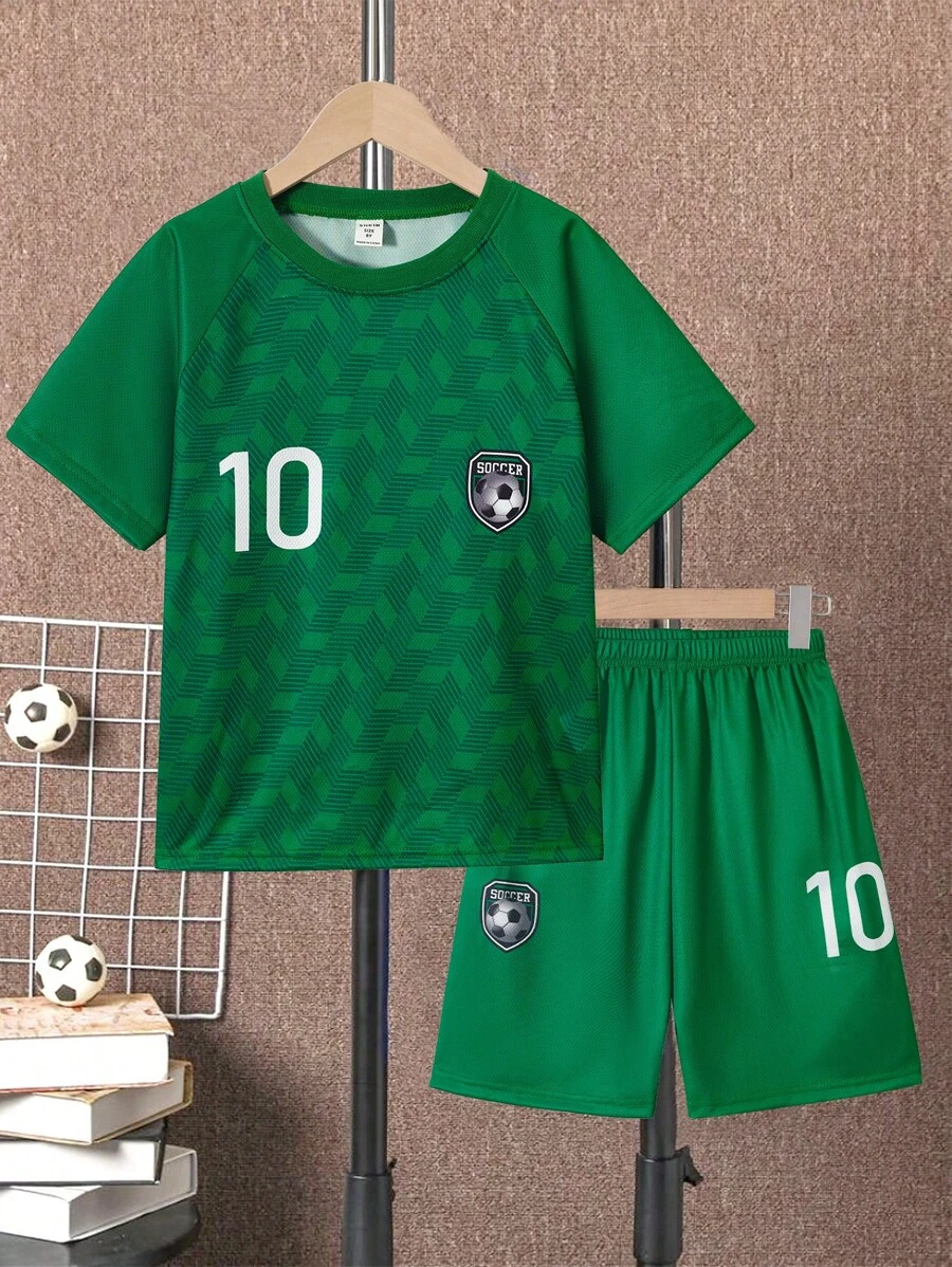 SHEIN Tween Boy Letter Graphic Raglan Sleeve Football Jersey Set ...