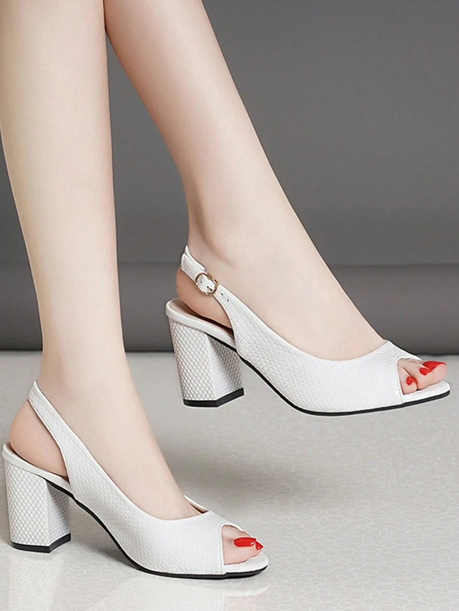 Women's White Simple, Elegant And Fashionable Snake Print Chunky Heel ...