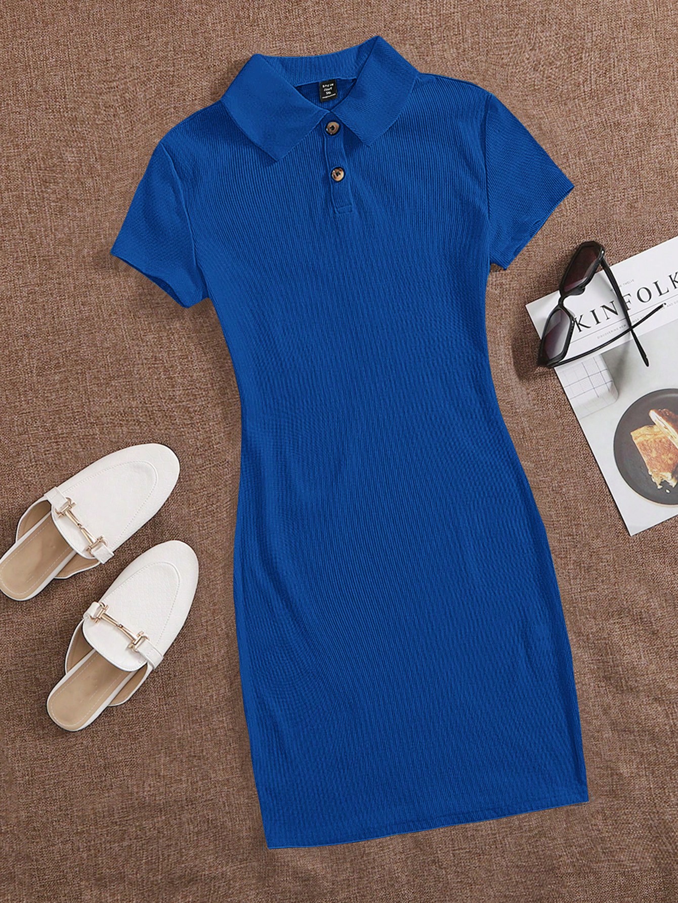 SHEIN EZwear Plus Polo Neck Ribbed Knit Bodycon Dress | SHEIN USA