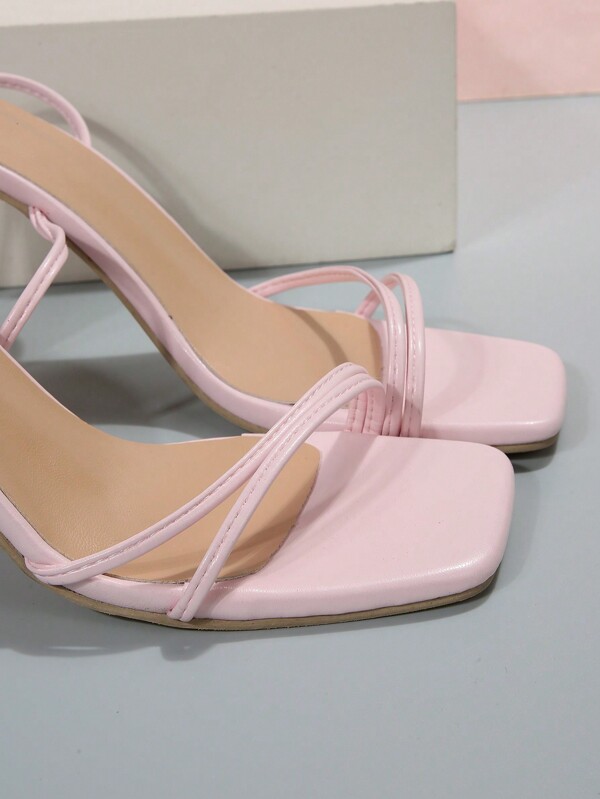 Women's High Heel Sandals With Pure Color Strap, Ladies' Pink High Heel ...