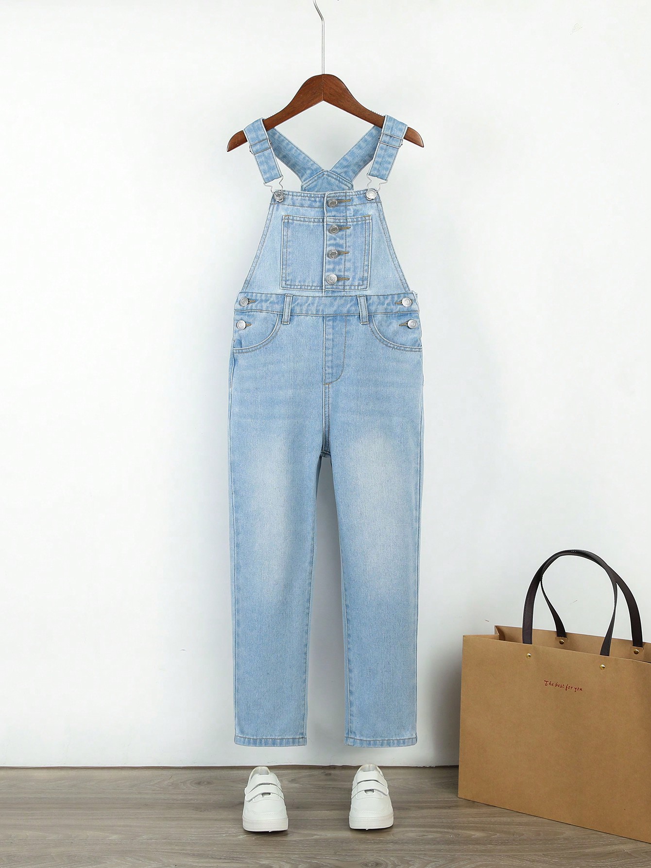 SHEIN Girls Button Front Denim Overalls | SHEIN USA