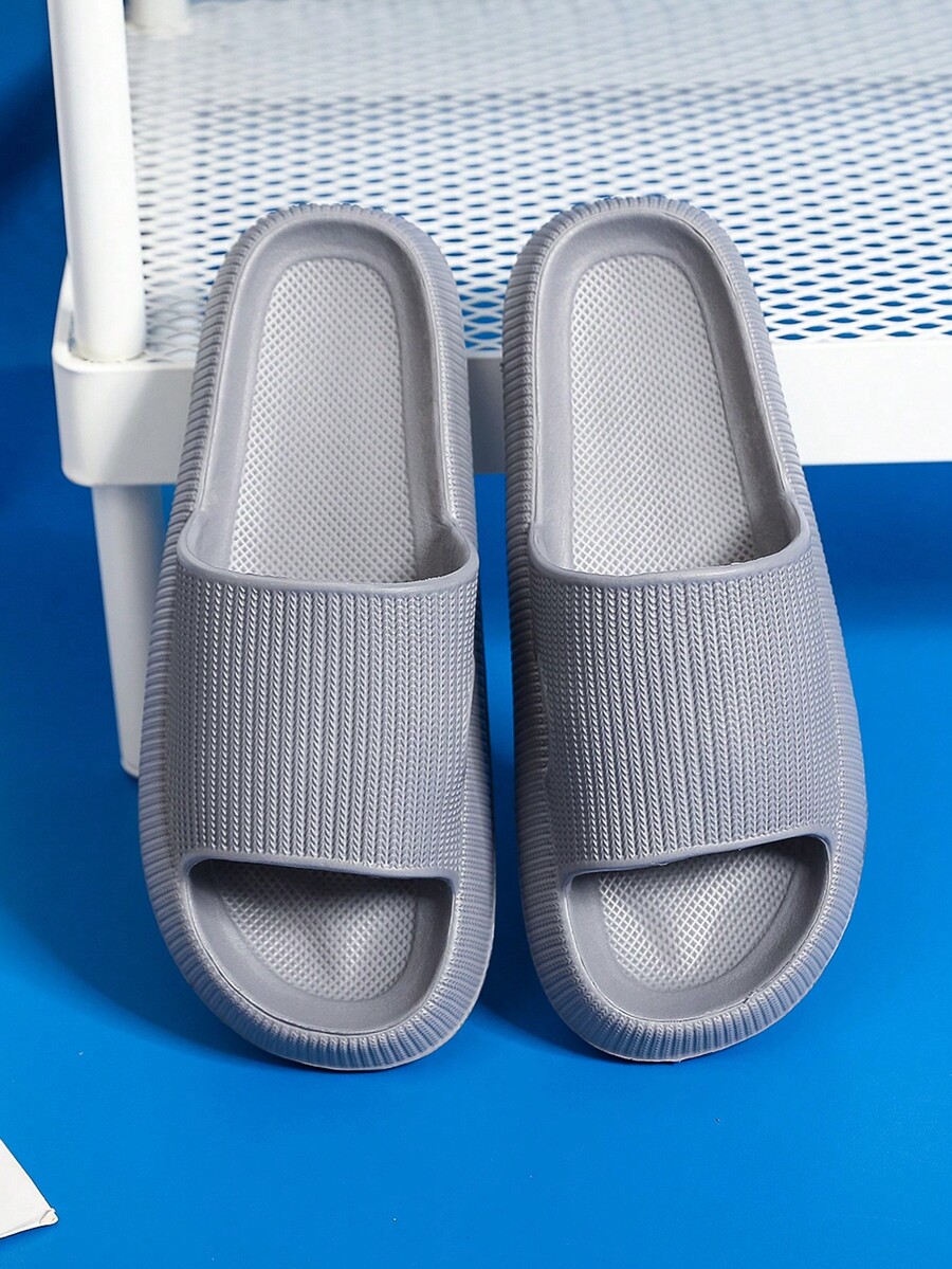 Women Textured Single Band Slides, Cool Grey EVA Slides | SHEIN USA