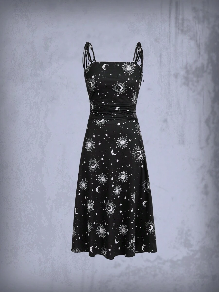 ROMWE Goth Sun & Moon Graphic Cami Dress | SHEIN USA