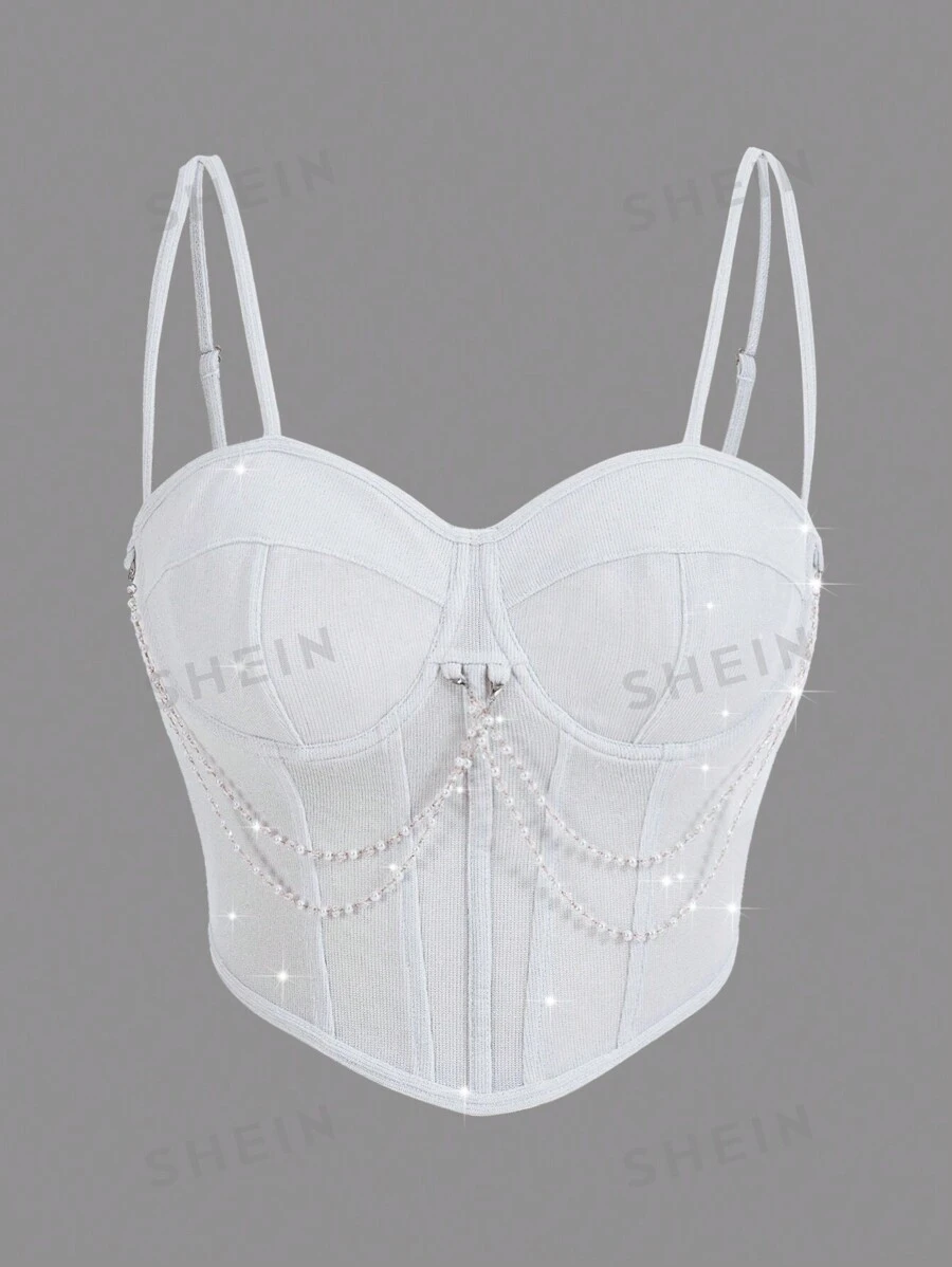 SHEIN ICON Top Corset Branco Com Detalhes Em Corrente E Caimento Cami ...