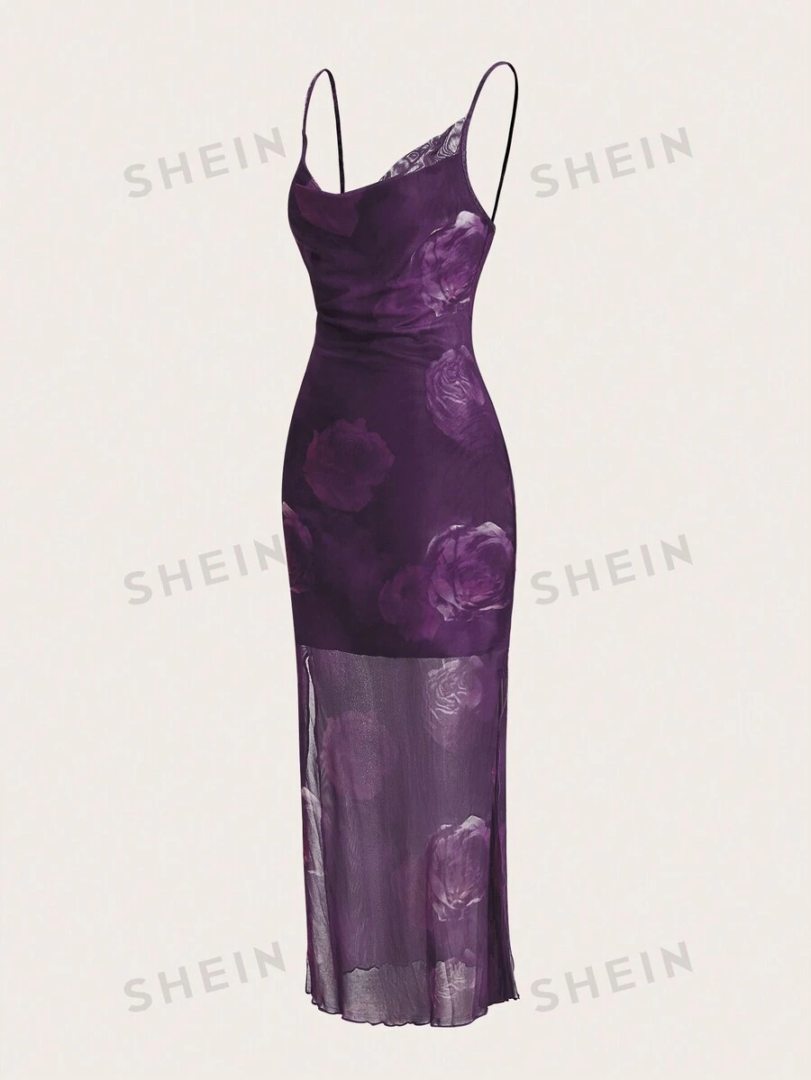 SHEIN ICON Floral Print Mesh Cami Dress | SHEIN UK