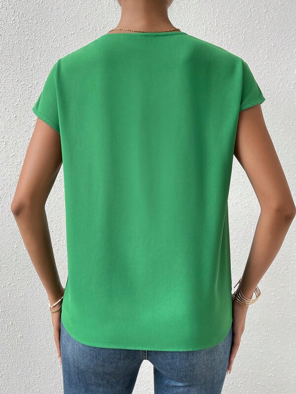 Shein Lune Solid Pleated Detail Batwing Sleeve Blouse Shein Uk