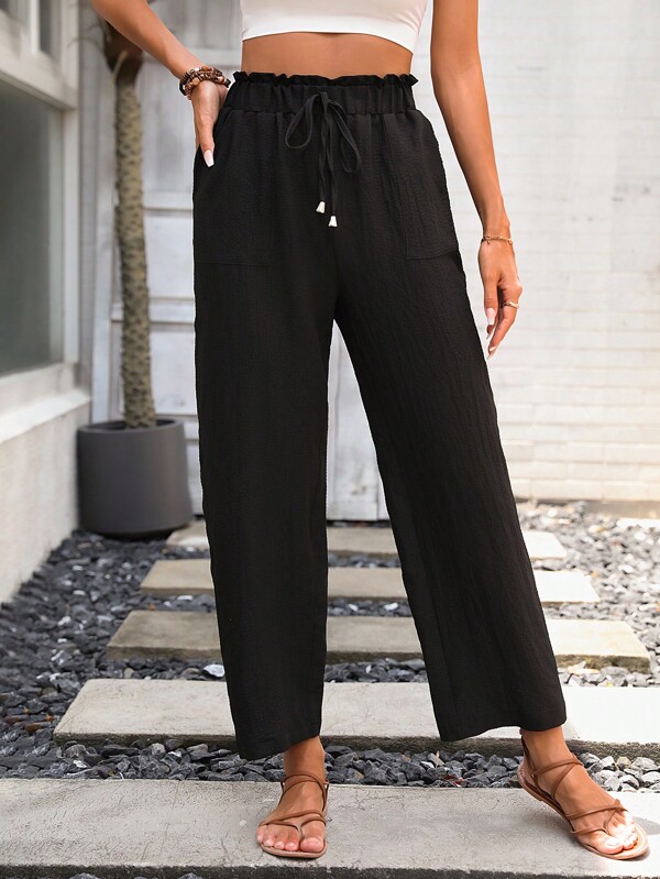 Shein Essnce Casual Eenkleurig Dames Broeken Geknoopt Zak Broek Met