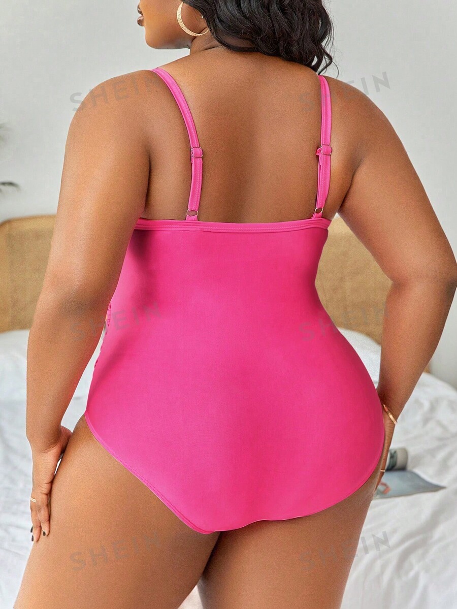 Shein Slayr Summer Beach Plus Two Tone Ruched One Piece Swimsuit