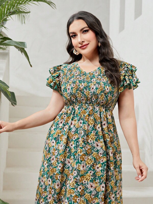 Shein Mulvari Plus Allover Floral Print Butterfly Sleeve Dress Shein Usa