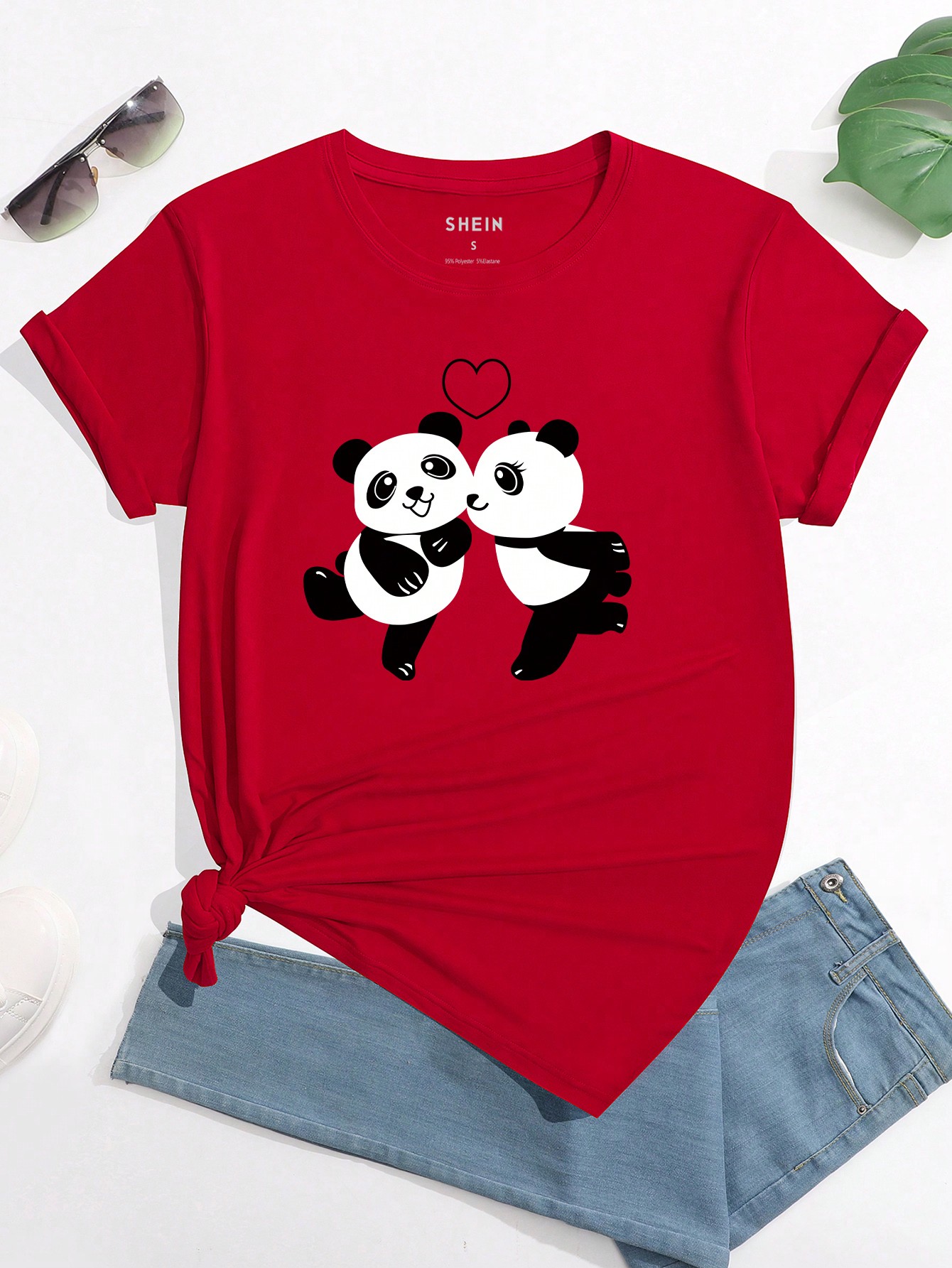 SHEIN LUNE Panda And Heart Print Tee | SHEIN USA