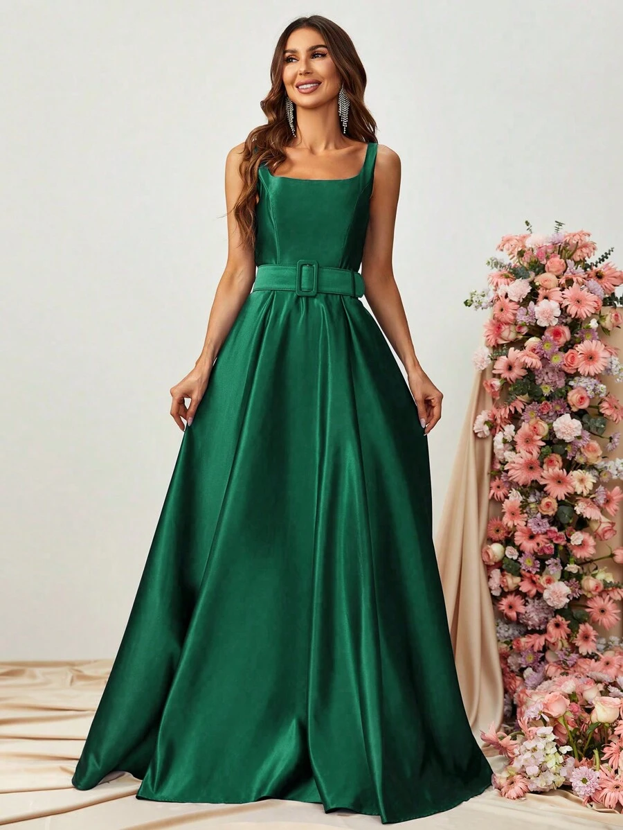 Solid Belted Satin Formal Dress | SHEIN USA