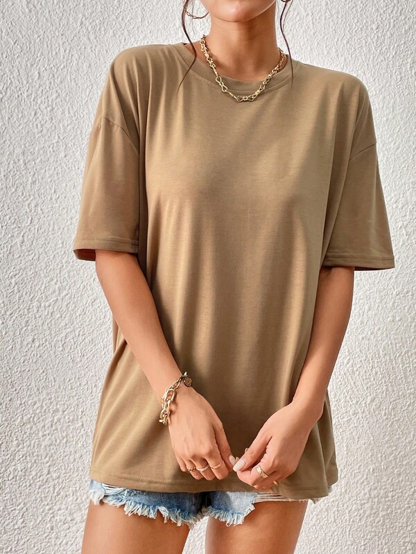 SHEIN EZwear Solid Drop Shoulder Tee | SHEIN USA