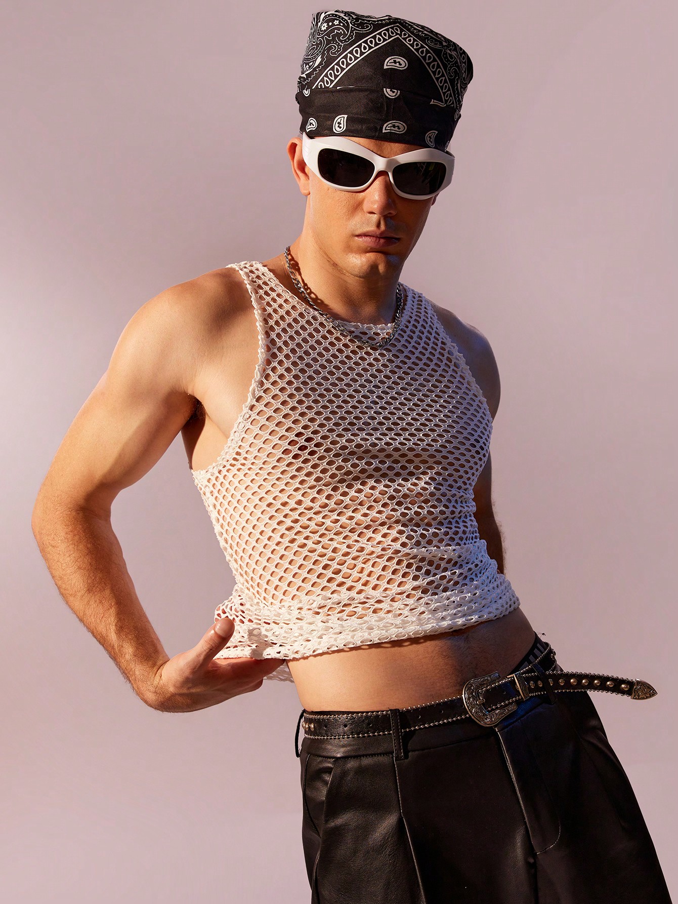 Manfinity Fever City Men Solid Fishnet Mesh Tank Top | SHEIN USA