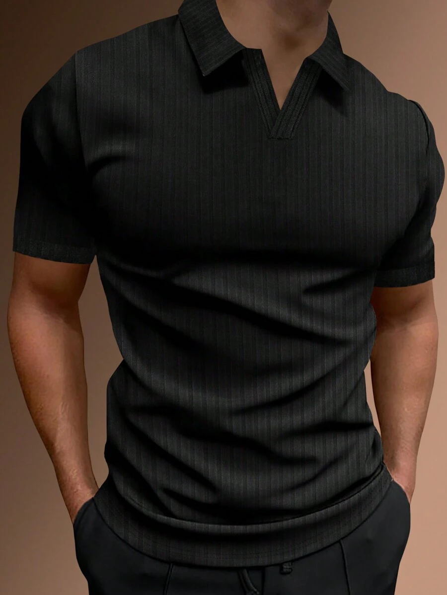 Manfinity Homme Men Solid Polo Shirt Button Up Plain Black Work Casual ...
