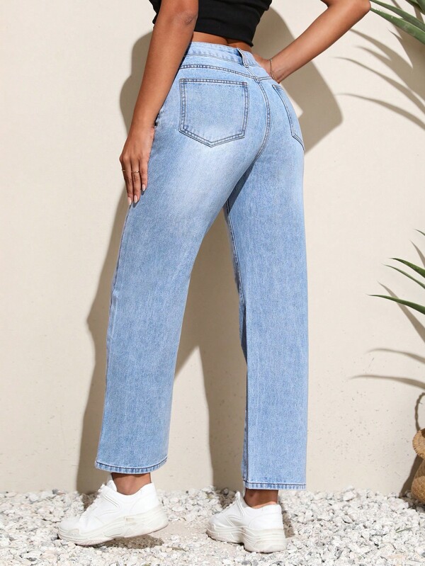 SHEIN Unity Ripped Straight Leg Jeans | SHEIN USA