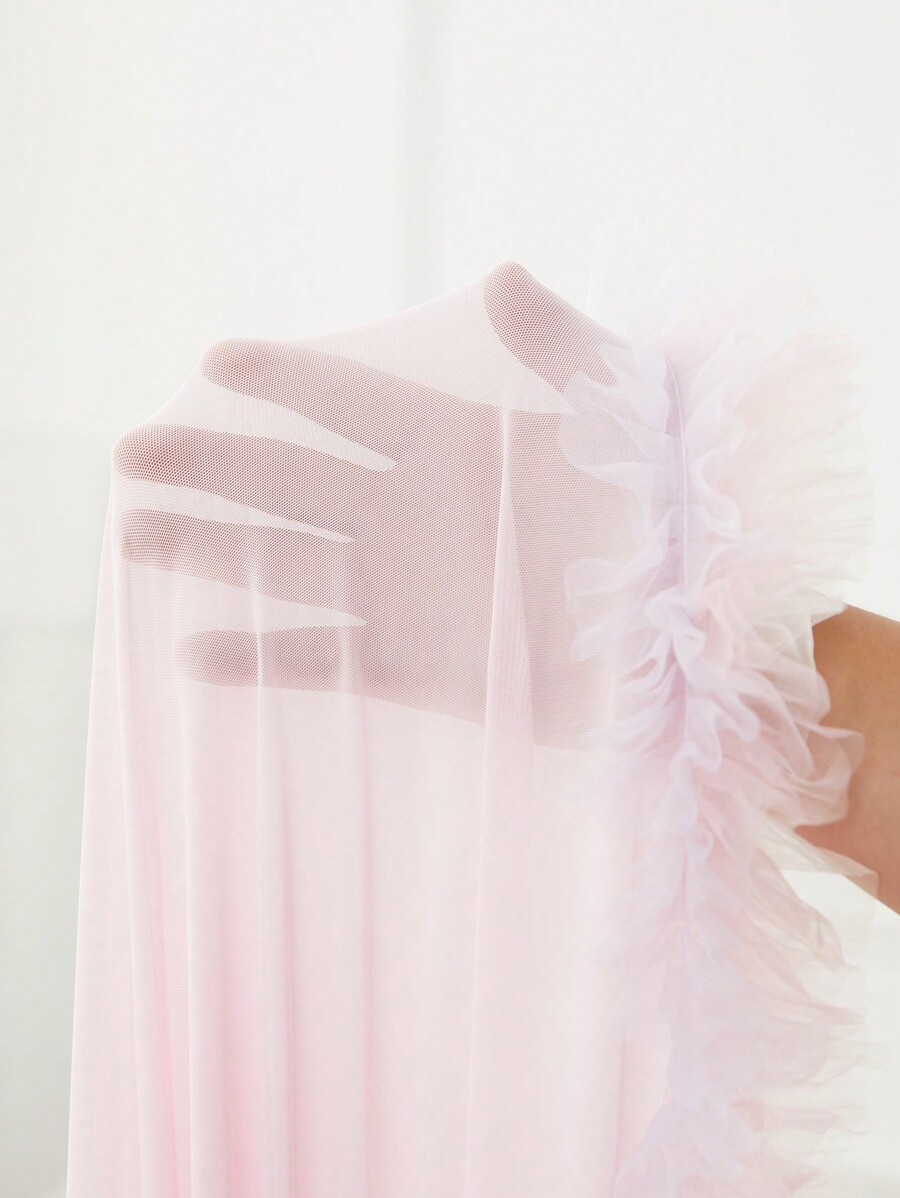 Trill Trim Trumpet Sleeve Ruffle Hem Belted Mesh Robe Pink Roberobes ...