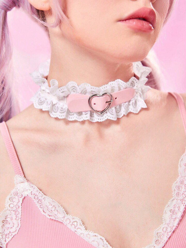 Our Kawaii 1pc Fashion Heart Decor Lace Trim Choker For Women For Daily Decoration is such a vibe ROMWE