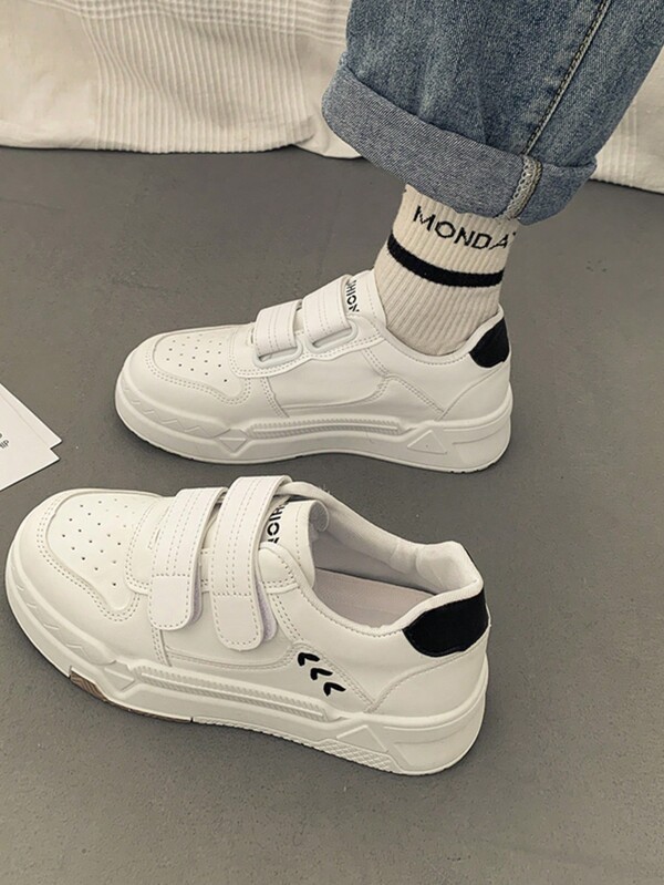 Women Letter Graphic Hook-and-loop Fastener Skate Shoes, Sporty Casual ...