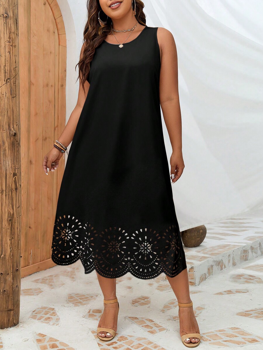 SHEIN LUNE Plus Laser Cut Scallop Trim Tank Dress | SHEIN USA