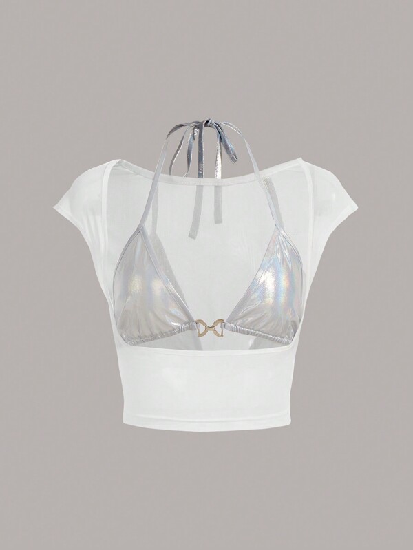 SHEIN X Doris Jocelyn SHEIN ICON Ring Linked Halter Top & Open Bust ...
