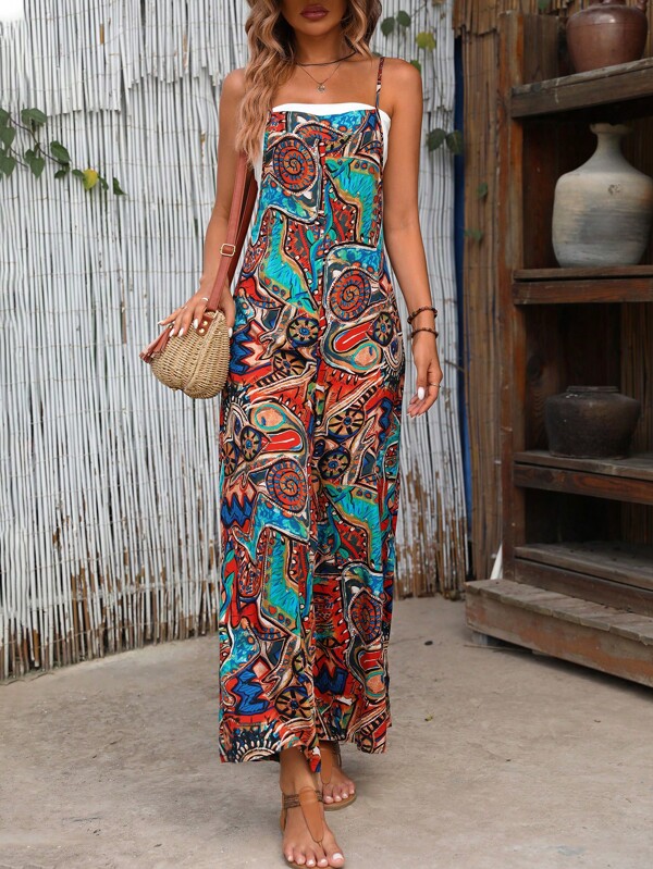 Shein Vcay Allover Print Wide Leg Cami Jumpsuit Shein Usa