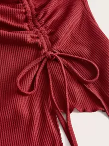 SHEIN ICON Drawstring Front Lettuce Trim Asymmetrical Hem Tube Top ...