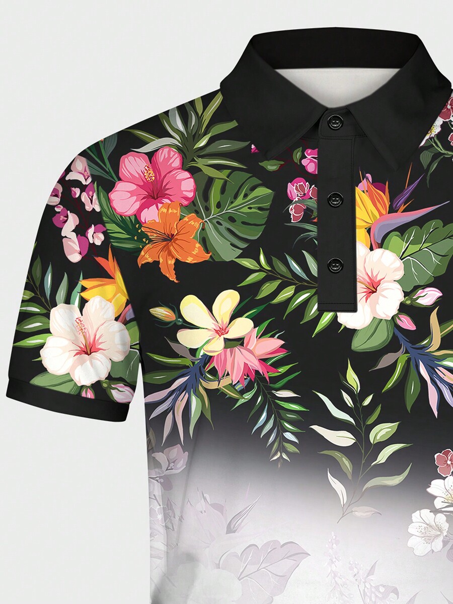 Manfinity RSRT Men Tropical Print Ombre Polo Shirt | SHEIN USA