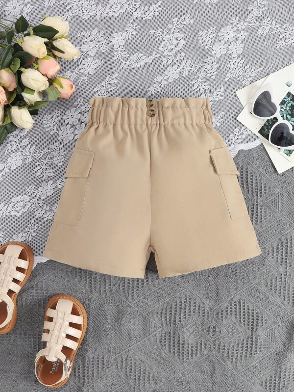 SHEIN Kids HYPEME Tween Girl Paperbag Waist Flap Pocket Side Cargo ...