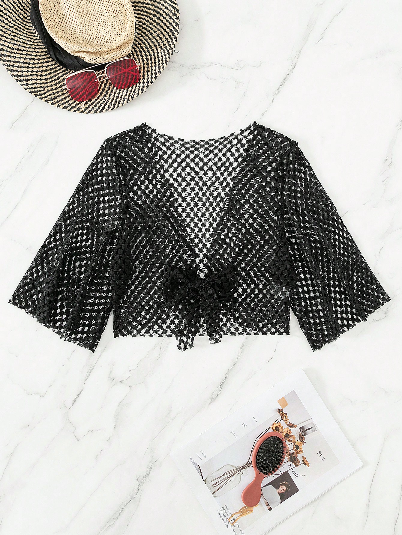 Hollow Out Knot Front Kimono | SHEIN USA