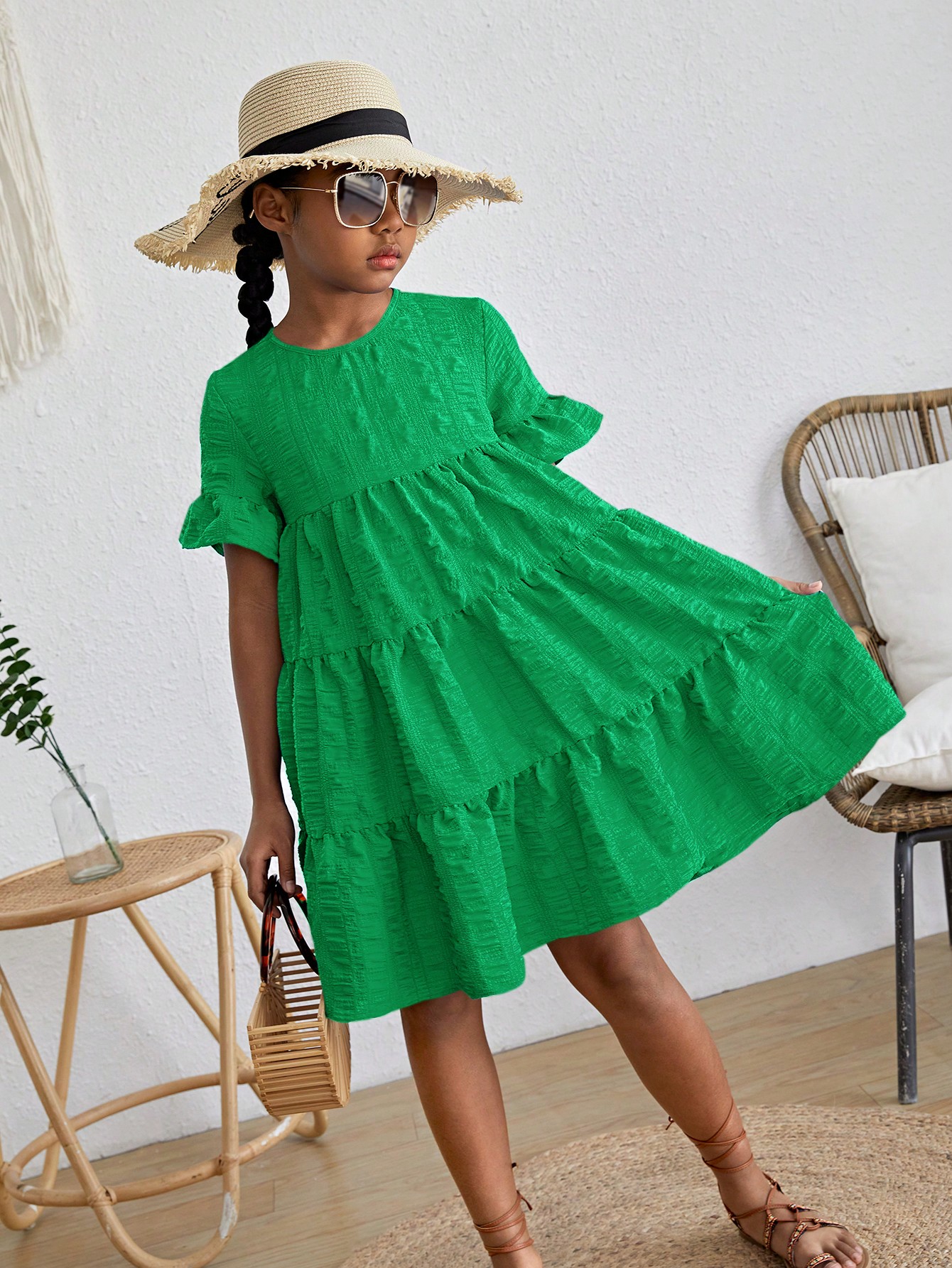 SHEIN Kids Cooltwn Girls Ruffle Hem Smock Dress | SHEIN USA