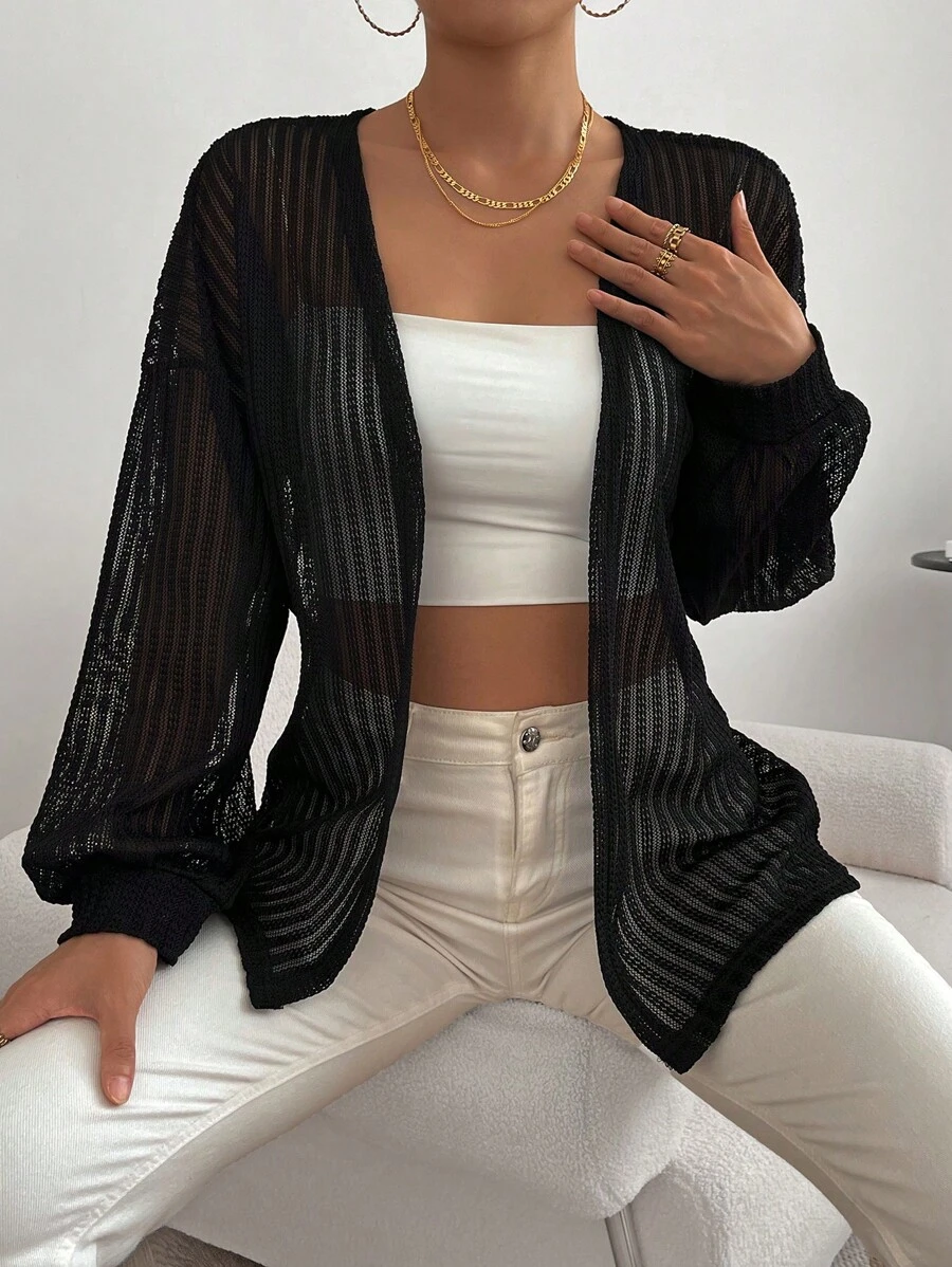 SHEIN Essnce Abrigo unicolor de manga obispo con parte delantera ...