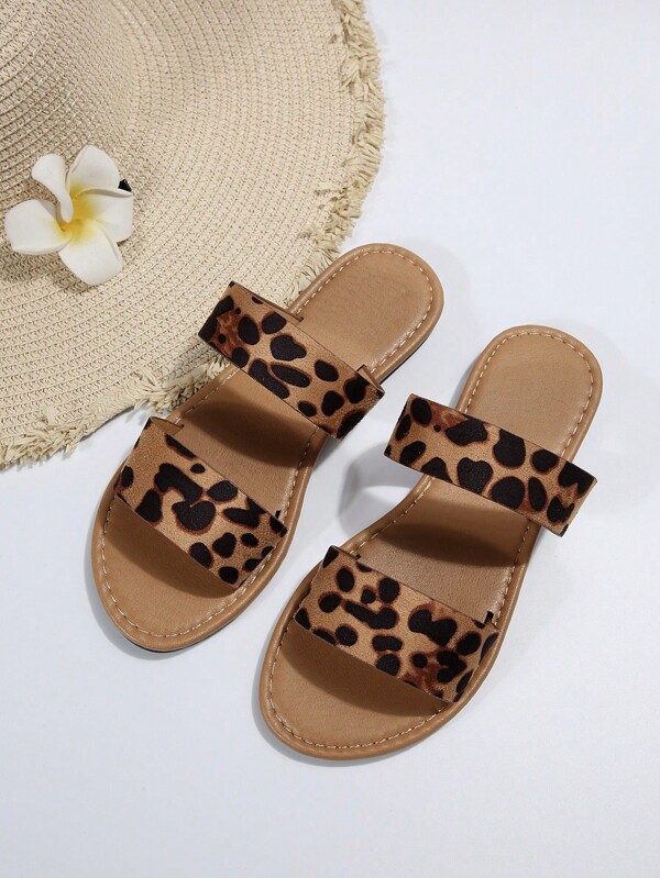 Women Leopard Print Flat Sandals, Elegant Outdoor Slide Sandals | SHEIN USA