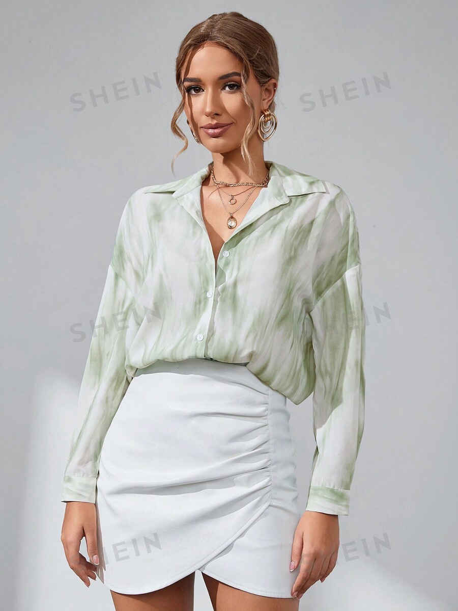 SHEIN BIZwear Tie Dye Drop Shoulder Shirt Workwear | SHEIN UK