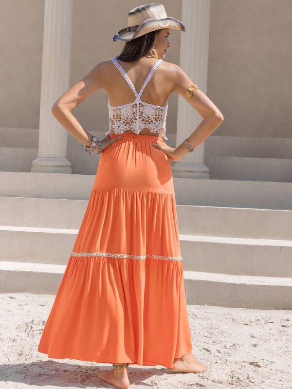 Rusttydustty Tie Waist Ruffle Hem Skirt Shein Usa