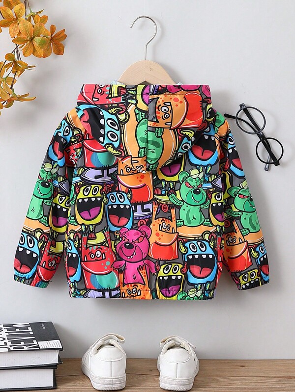 SHEIN Kids QTFun Young Boy Allover Cartoon Graphic Zip Up Hooded Jacket ...