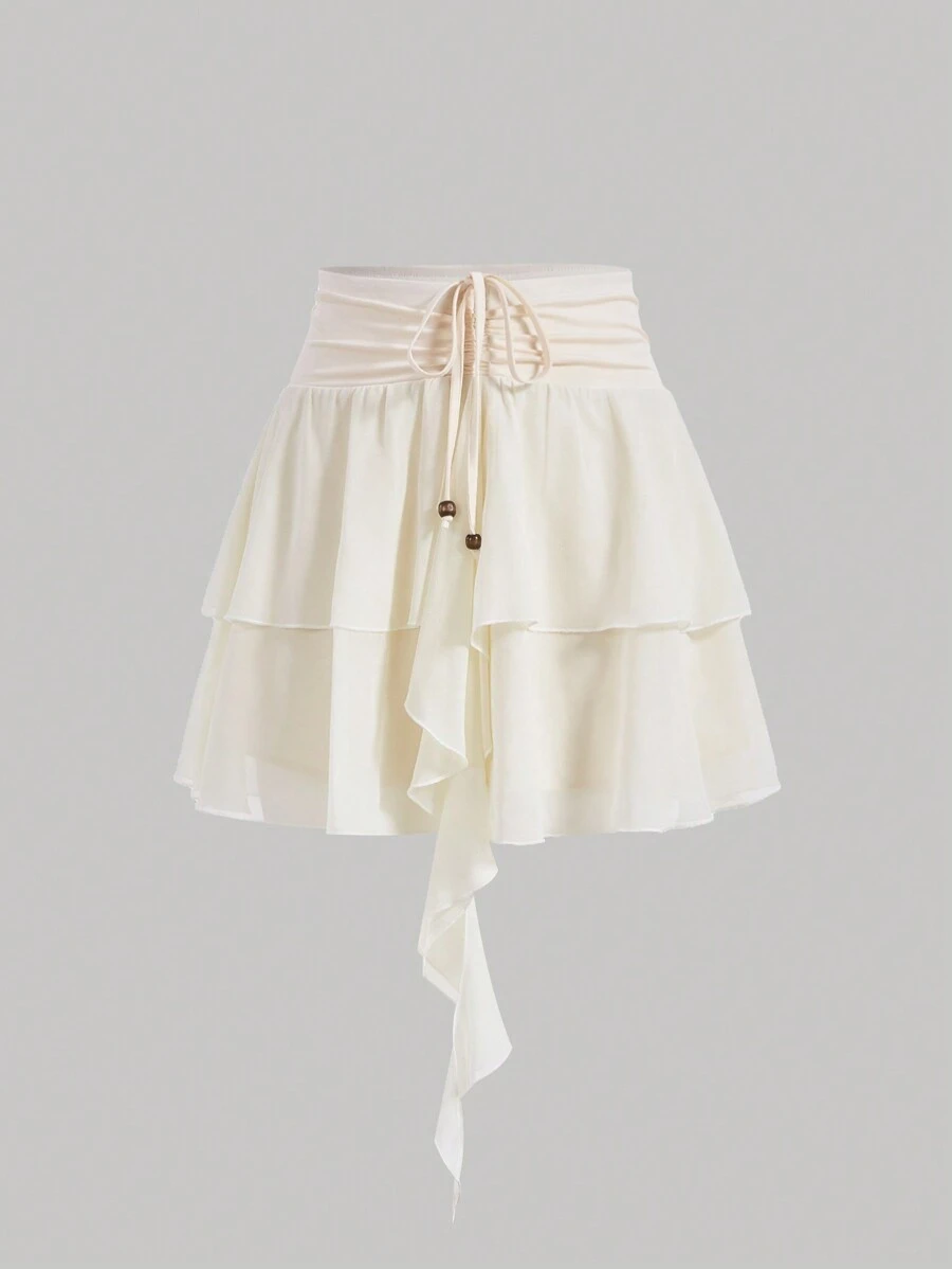 SHEIN MOD Drawstring Waist Two Layer Hem Skirt | SHEIN USA