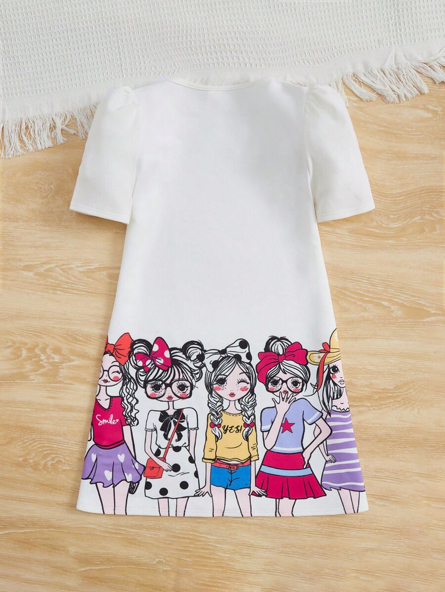 SHEIN Tween Girl Cartoon Figure Graphic Puff Sleeve Dress | SHEIN USA
