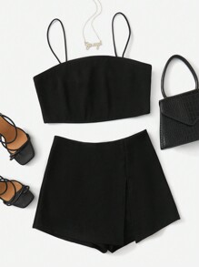 SHEIN BAE Conjunto de top e short cropped lisa | SHEIN Brasil