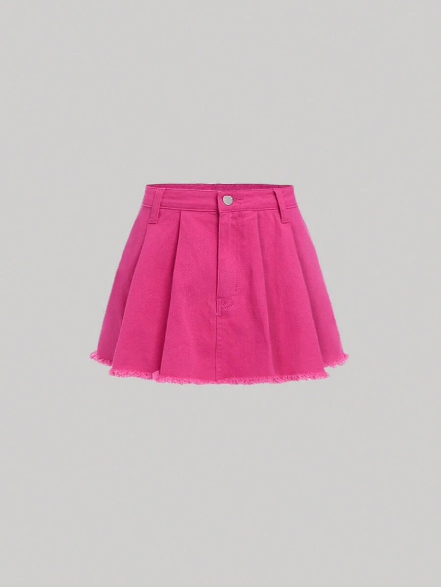 SHEIN Teen Girls Raw Hem Denim Skort | SHEIN USA