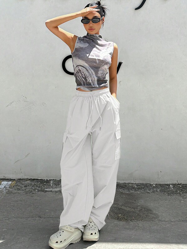 DAZY Solid Drawstring Waist Cargo Pants | SHEIN USA