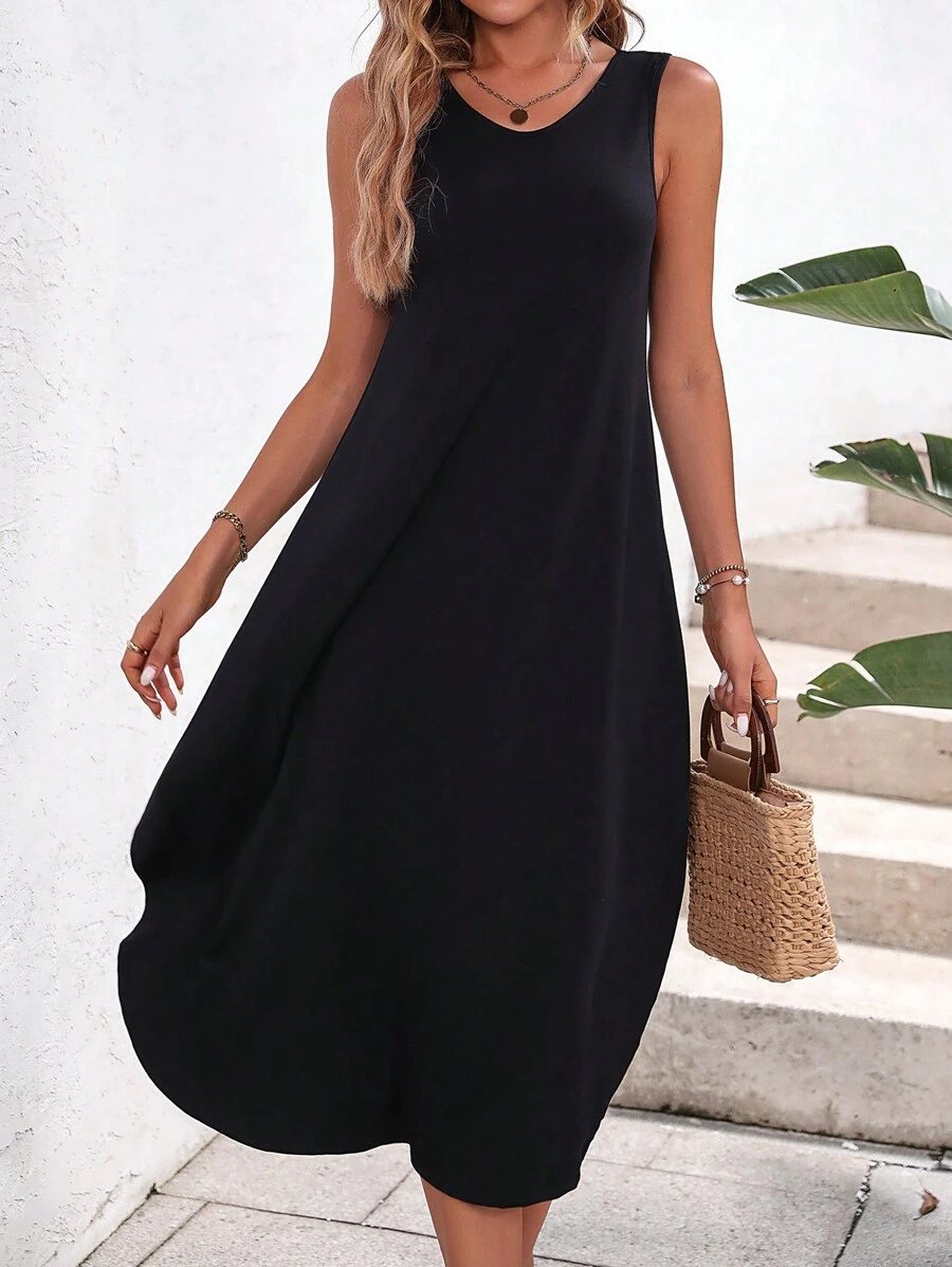 SHEIN LUNE Solid Tank Dress | SHEIN USA