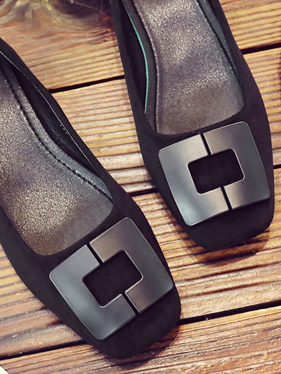 Square Toe Suedette Flats,Women's Square Toe Simple Square Buckle Flat ...